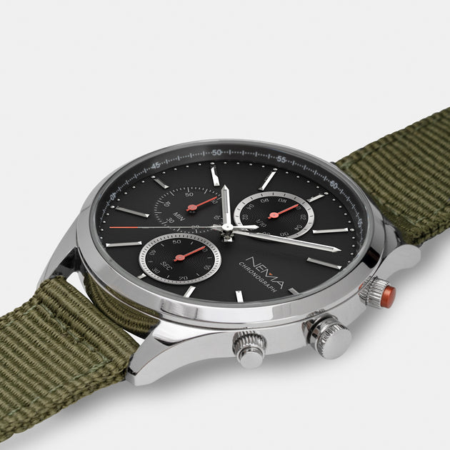 Mens Chronograph Watches Canvas Strap | NEMA Timepiece